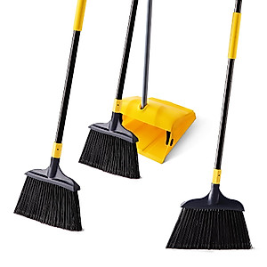 Yocada Heavy Duty Broom and Dustpan Set 3PCS Brooms Commercial Outdoor Indoor Perfect for Courtyard Garage Lobby Mall Market Floor Home Kitchen Room Office Pet Hair Rubbish