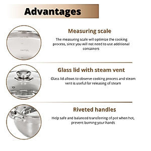 Daniks Classic Stainless Steel Kitchen Induction Pot Cookware Set | 6-Piece | Dishwasher Safe Pots with Lid | 2 Quart + 3 Quart + 4 Quart | Measuring Scale | Silver