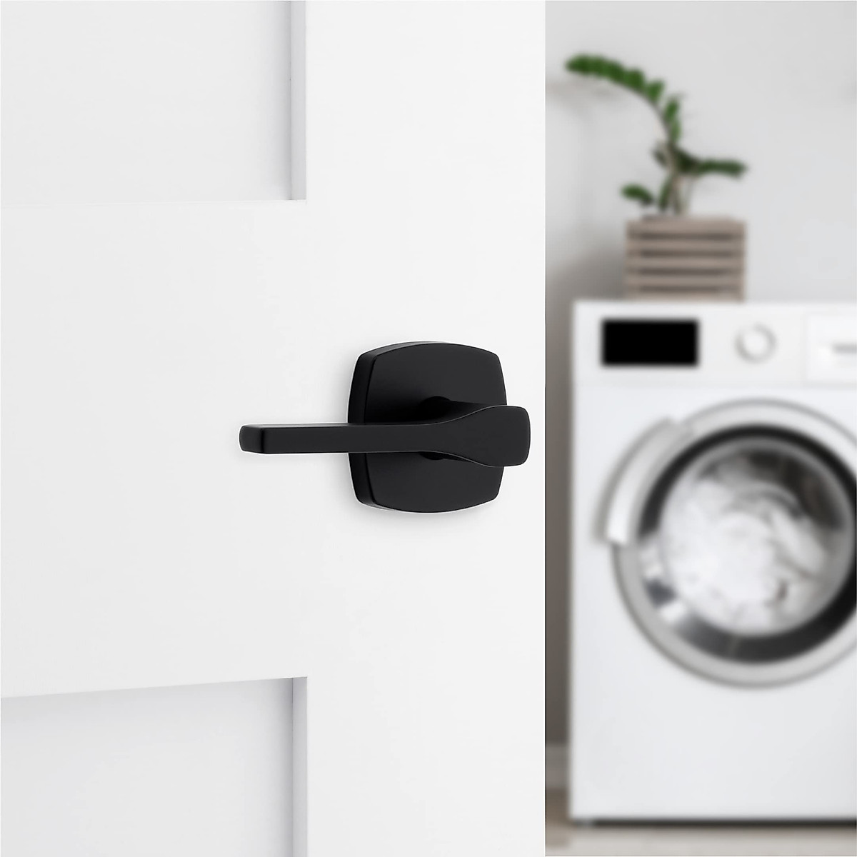 Kwikset Tripoli Passage Hall/Closet Lever with Soft Modern Rose in Matte Black 97200-919