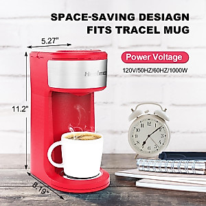 Hrelec Single Serve Coffee Maker, 2 in 1 K Cup Coffee Maker for Capsule and Ground Coffee, One Cup Small Coffee Machine with Self-Cleaning Function, 8-14 oz Brew Size
