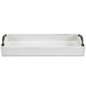 MyGift 16-inch Vintage White Wood Serving Tray with Decorative Antique Metal Handles | Farmhouse Decor Rectangular Butler Tray | Coffee Table/Dining Table Centerpiece Candle Holder Tray