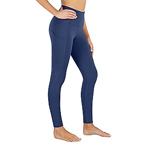 PHISOCKAT Women's High Waist Yoga Pants with Pockets, Leggings with Pockets, Tummy Control Workout Yoga Leggings Navy