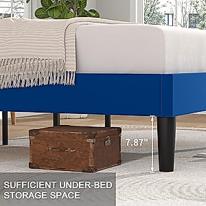 VECELO Twin Size Upholstered Bed Frame with Adjustable Headboard, Velvet Platform Bedframe Mattress Foundation, Strong Wood Slat Support, No Box Spring Needed, Dark Blue