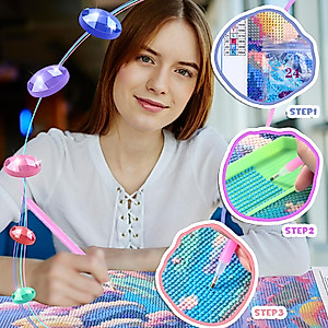 QAZWSX 5D Angel Diamond Painting Kits, Pink Flowers DIY Diamond Art Kits for Adults, Full Round Drill Crystal Cross Stitch Adults Craft for Wall Office Decor Christmas Thanksgiving Gift 12x16 inch