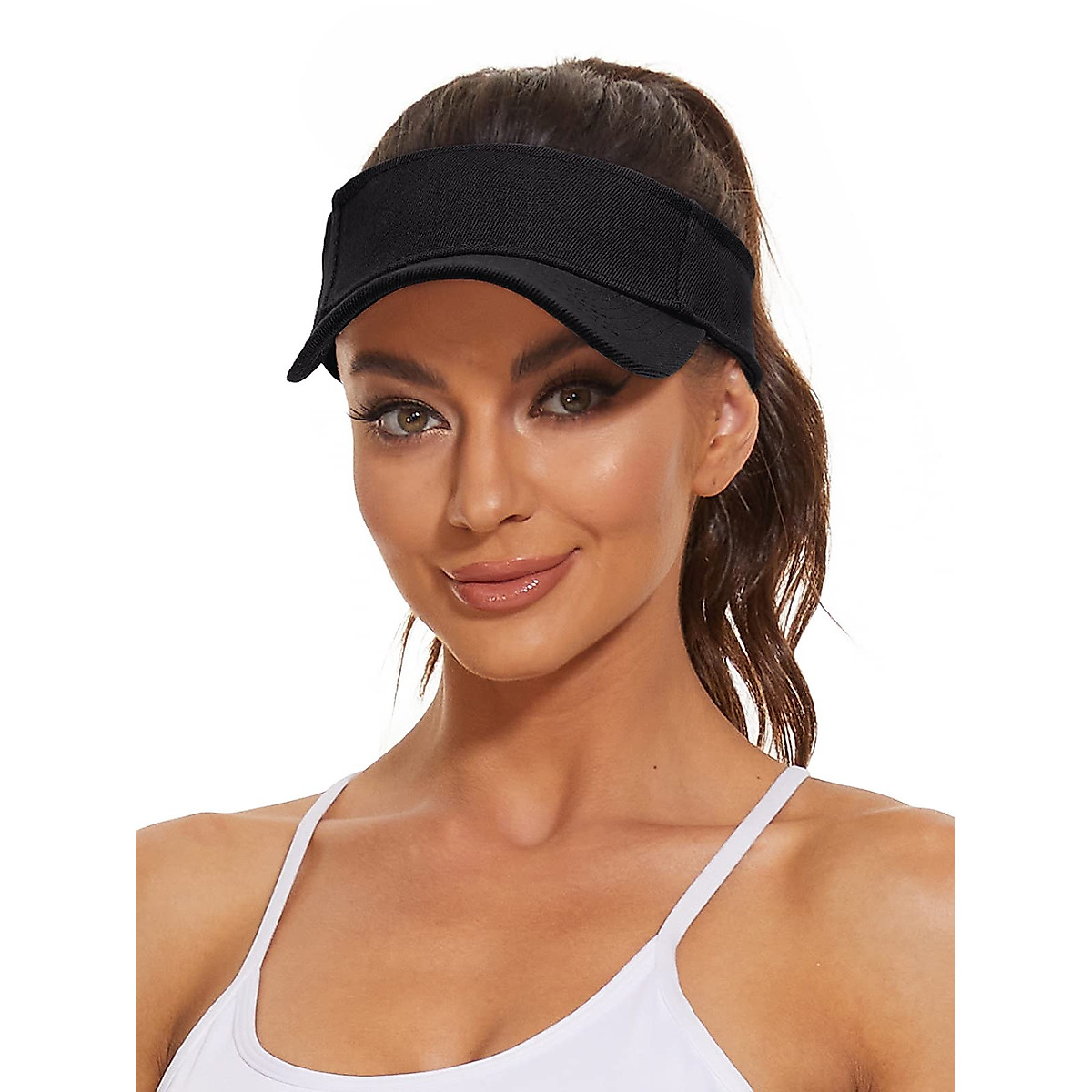 Komorebi Visors for Women Mens Sun Visors with UV Protection Sports Sun Visor Hats Tennis Golf Adjustable Sun Cap 01 Black One Size