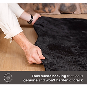 NativeSkins Faux Cowhide Rug – Midnight Black (Medium) | 4.3ft x 5.7ft | Triple-Layer Support | Ultra-Soft Pile | Hand-Cut, Faux Suede No-Slip Backing | Western Rug | Cow Hide Animal Print Rug