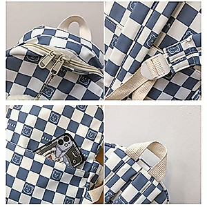 Preppy Aesthetic Mini Cute Fresh Checkered Backpack Plaid backpack School Bookbag Lightweight Bookbag Supplies Travel Bag for Girls (Blue)