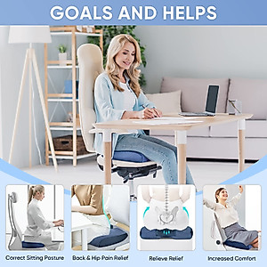 TICONN Memory Foam Seat Cushion, Office Chair Cushion Butt Pillow for Long Sitting (Blue)