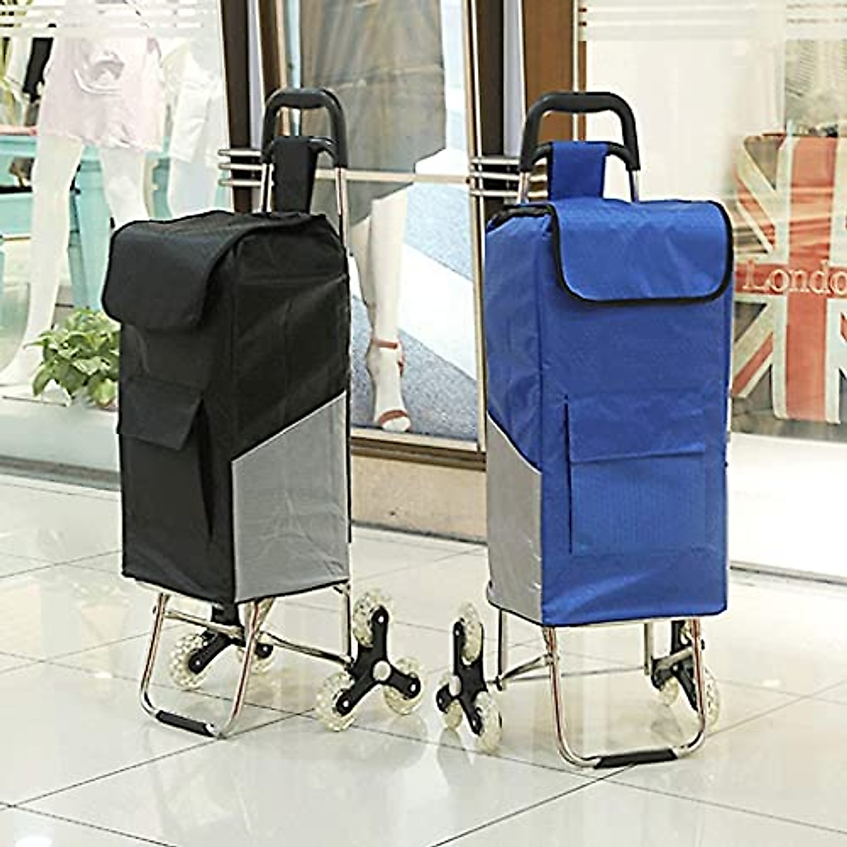 Shopping Trolley on Wheels Multi Function Shopping Cart Fashion Folding Portable Luggage Small Trailer Labor-Saving Large Capacity Stainless Steel Rod Storage Hand Trucks,B ,