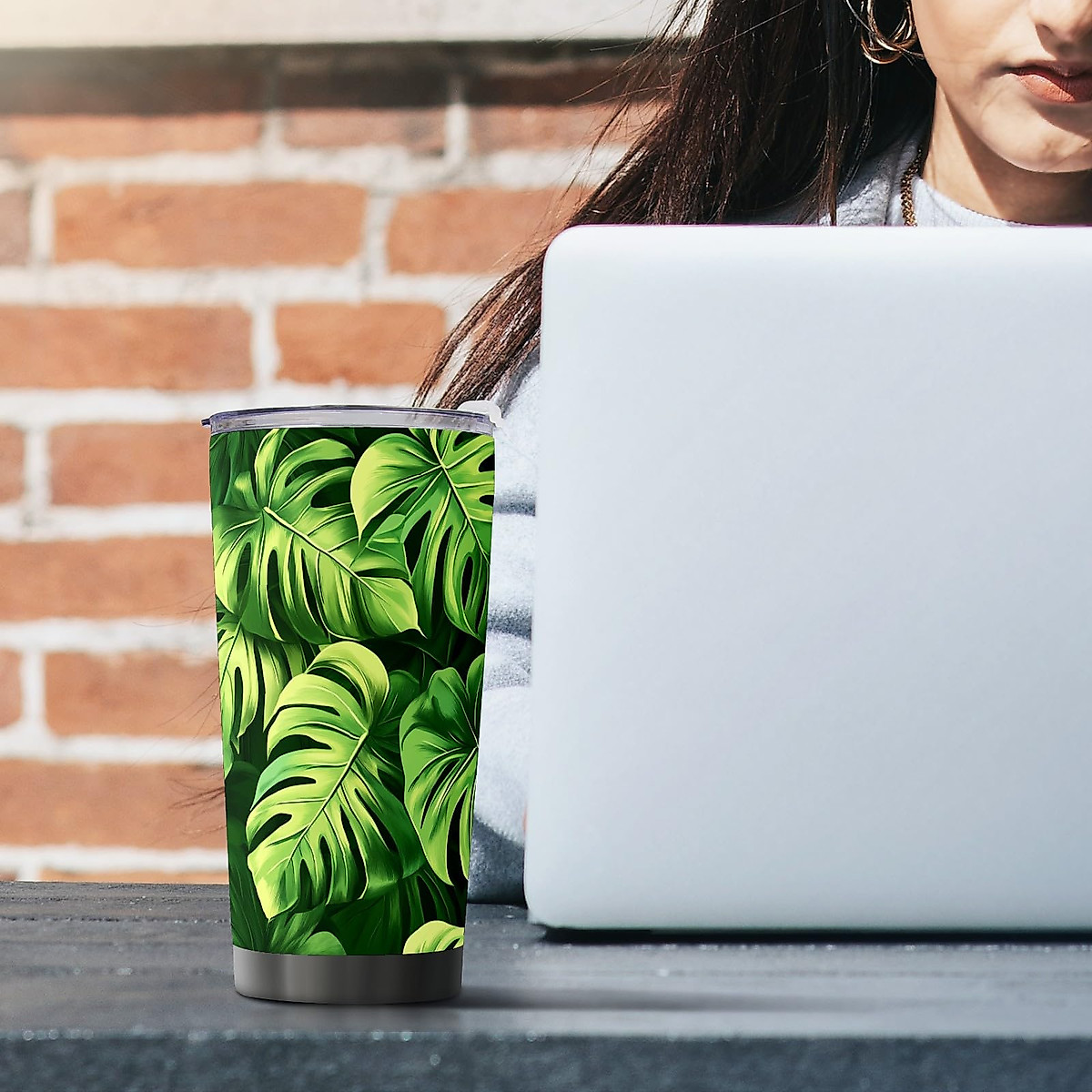 QWEUIOP 20oz Insulated Travel Coffee Mug Leaf Of Monstera Plant Stainless Steel Tumbler with Lid Double Wall Vacuum Coffee Cup For Hot and Cold Drinks14465