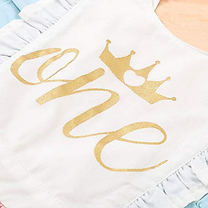 Newborn Infant Baby Girl One 1st Birthday Ruffle Sleeveless Romper Tutu Dress Jumpsuit Bodysuit Cake Smash Outfits (White-Crown, 6-12 Months)