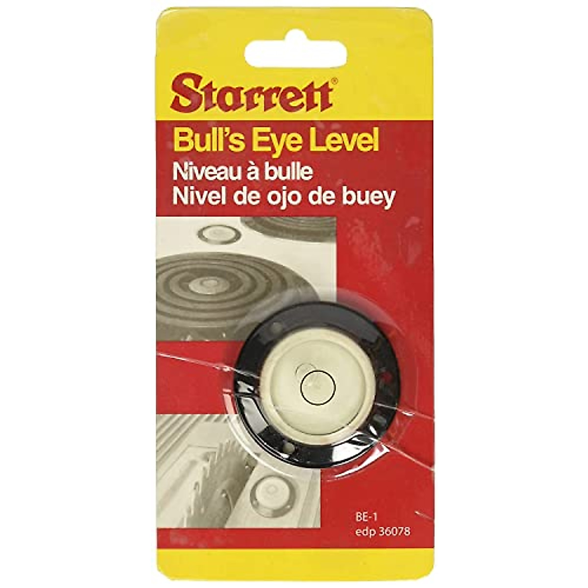 Starrett BE-1 Acrylic Circular Bullseye Level with Flange, 1.180" Diameter, Black
