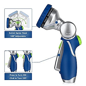 RESTMO Hose Nozzle w/ 180° Adjustable Swivel Head, High Pressure Hose Sprayer w/ 10 Spray Pattern, Self-Lock Trigger and Water Flow Control, Ideal for Outdoor Lawn & Garden Watering, Car & Pet Washing
