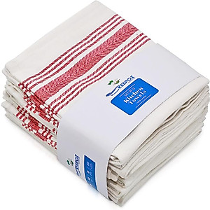 KEEPOZ Kitchen Towels, 16 x 25 Inches, 100% Ring Spun Cotton Dish Towels for Drying Dishes, Super Soft and Absorbent Tea Towels and Bar Towels Set Dish Cloths and Dish Rags for Drying (12 Pack, Red)