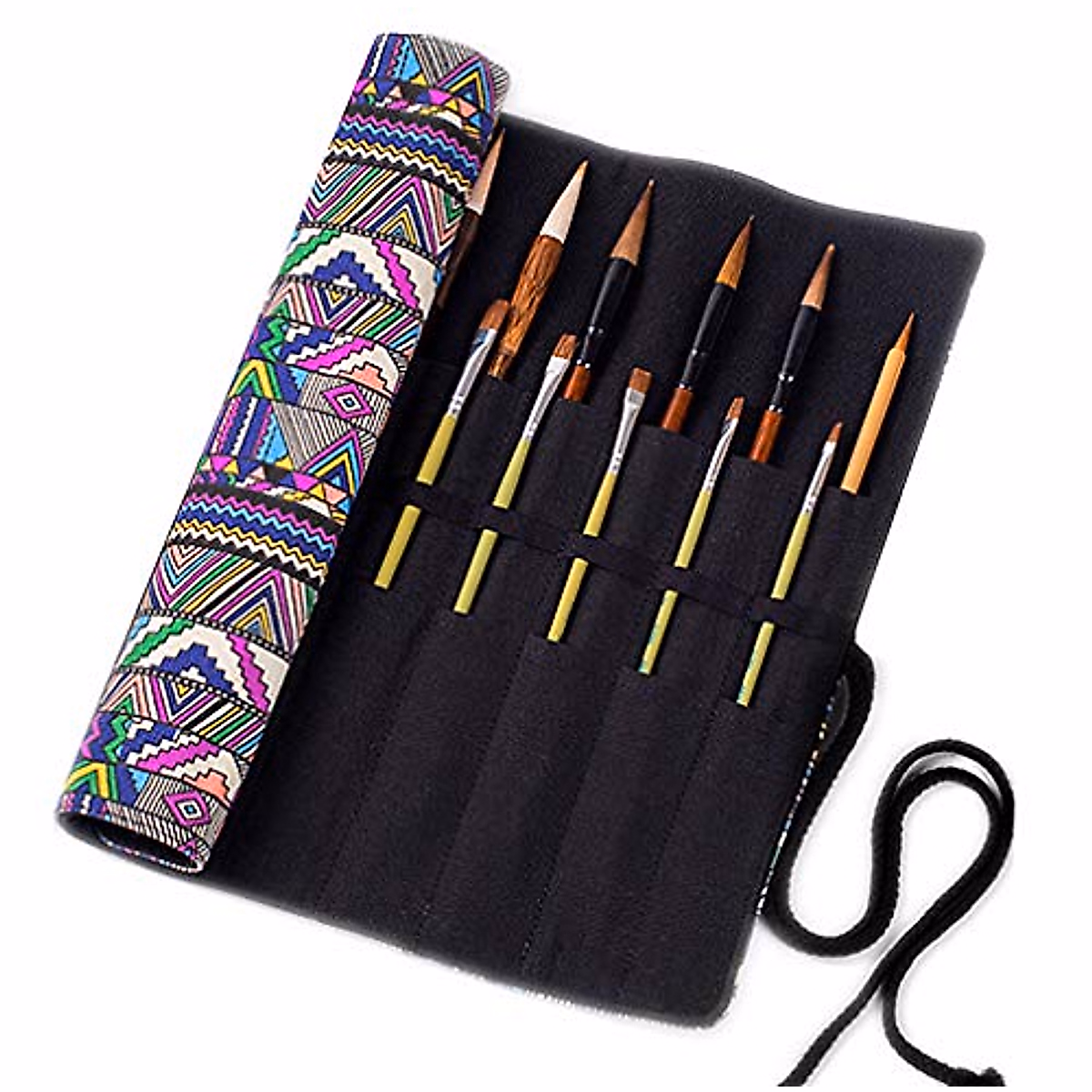 LaVenty Boho Roll Up Paint Brush Holder Painting Organization And Storage Artist Canvas Roll Pouch Bag Makeup Brushes Case Organizer Without Brushes
