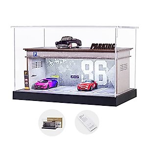 SIKIVOT 1/64 Scale Hot Wheels Display Case ，Parking Lot Model Car，Die-cast Car Garage Display Case， Hot Wheels Parking Garag，8 Parking Space with LED Light and Acrylic Cover (7641Number 86)