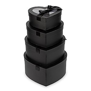 Black Heart Shaped Boxes for Flower Arrangements Heart Boxes for Flowers Set of 4 Nesting Gift Boxes with Clear Lids for Present, Valentine's Day, Mother's Day, Bridesmaid, Proposal, Wedding,