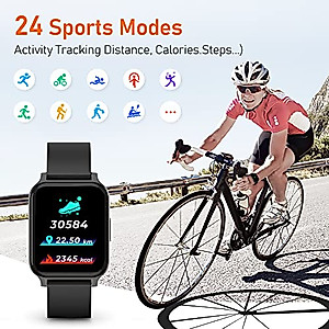 Joombonpia Smart Watches for Men,1.69" Touch Screen Fitness Trackers with Heart Rate Sleep Blood Monitor IP67 Waterproof with Pedometer 24 Sports Mode Smartwatch for Android iOS Phone(Black)