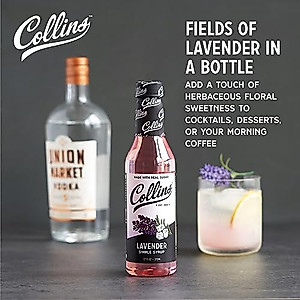 Collins Lavender Syrup - Lavender Simple Syrup Real Sugar Cocktail Syrups - Soda Water Flavors and Cocktail Mixers - 12.7oz Set of 1