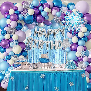Frozen Balloon Garland Arch Kit Snow Blue and Purple White Balloons Birthday Snowflake Foil Balloons for Princess Winter Wonderland Gir Frozen Theme Birthday Party Supplies Decorations