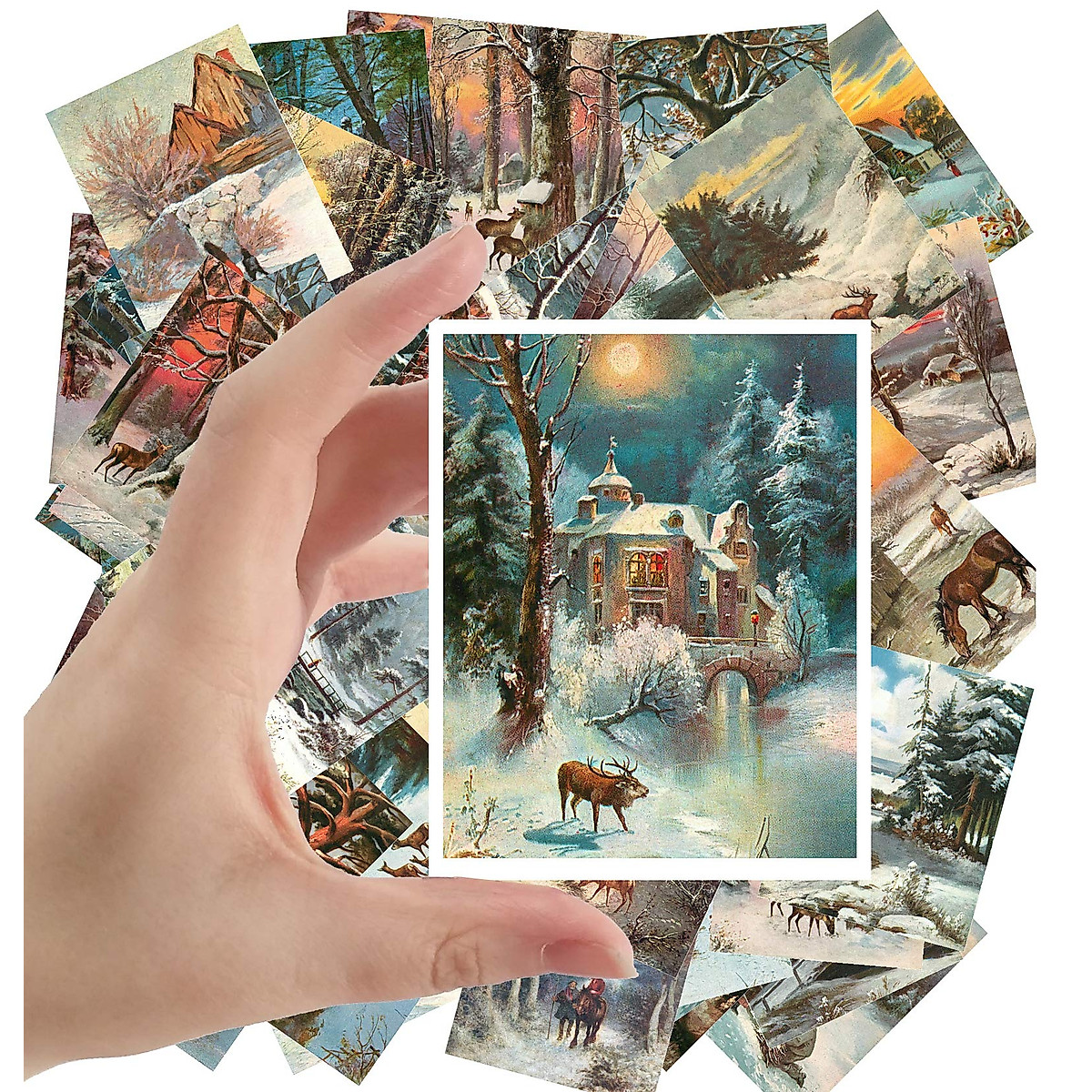 Large Stickers (24 pscs 2.5"x3.5" Each) Winter Rural Life Christmas Landscapes Vintage Art