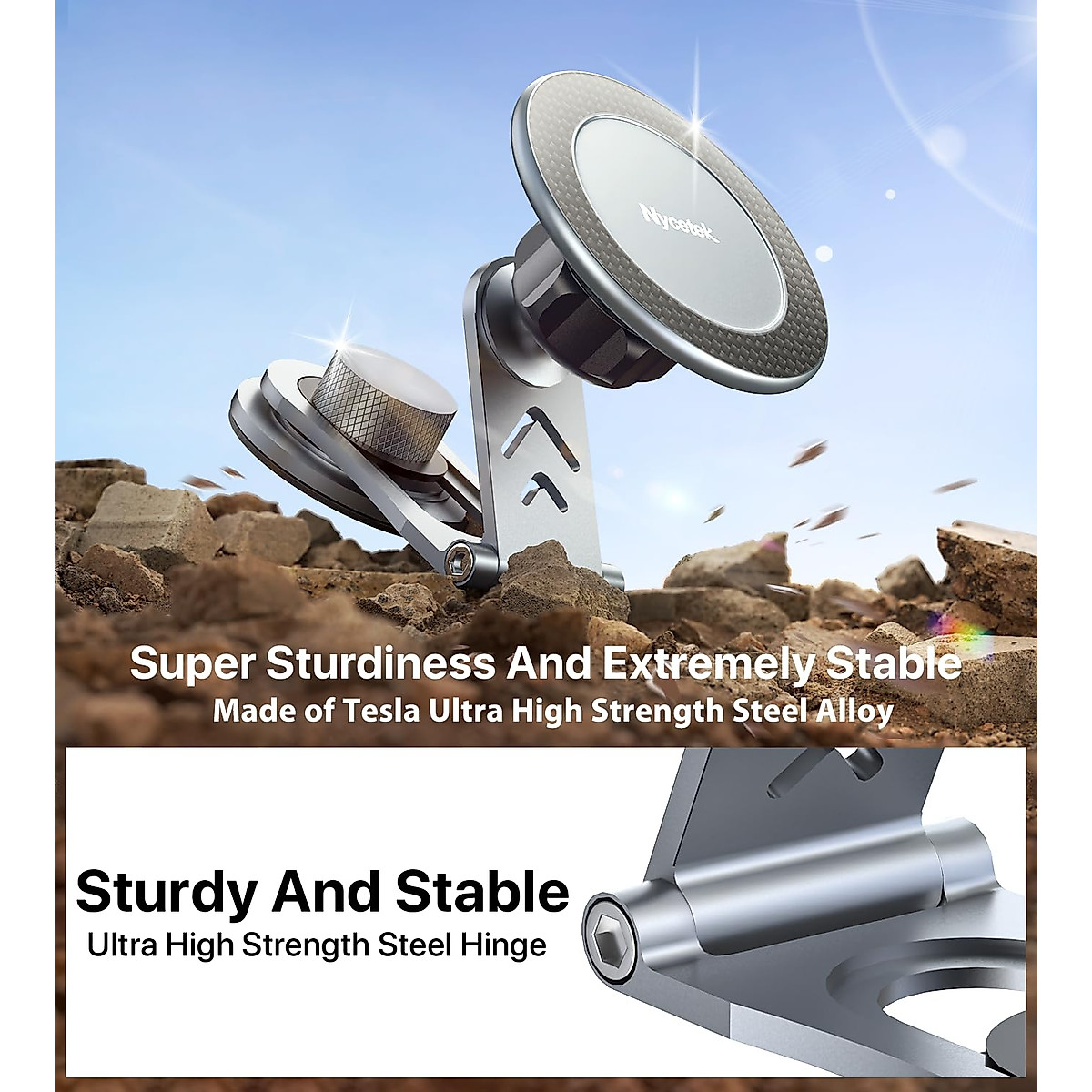 Nycetek Tesla Phone Mount Holder for MagSafe, [Super Suction Power] Dashboard Magnetic iPhone Car Mount for Tesla Model Y/3/S/X Accessories 2023, Alloy Foldable Car Holder for iPhone Samsung and More