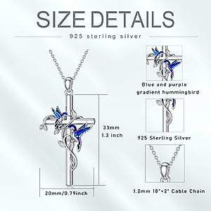 LELOUCHY Hummingbird Cross Necklace 925 Sterling Silver Cross Pendant Necklace Christian Jewelry Gifts for Women
