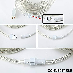 50ft 360 LED Waterproof Rope Lights,110V Connectable Indoor Outdoor Led Rope Lights for Deck, Patio, Pool, Camping, Bedroom Decor, Landscape Lighting and More (White)