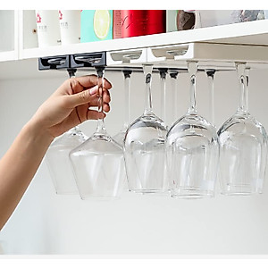 JAMEND CLXP - 2 PCS Plastic Wine Glass Rack, Under Cabinet Punch-free Wine Glass Holder, Glasses Storage Hanger Bar Kitchen Wine Glasses Organizer. (Black)