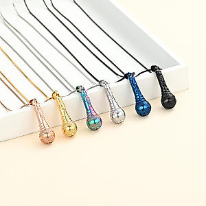 Microphone Cremation Jewelry for Ashes - Memorial Urn Necklace Ashes Holder Stainless Steel Keepsake Pendant Jewelry for Music Lover(Silver)