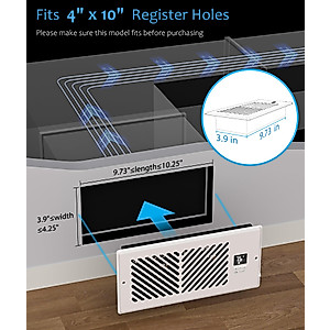 Abida 4" x 10" Register Booster Fan with Thermostat Control, Quiet Smart Register Vent with 10 Gear Wind Speed, Aluminum Frame Heating Cooling AC Vent (White, With Remote)