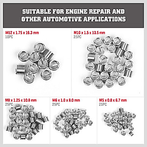 Metric Helicoil Thread Repair Kit: 131-Piece Heli Coil HSS Drills Inserts Taps & Tools M5 M6 M8 M10 M12 Automotive Engine Spark Plug Cylinder Insertion Rethreading Tools Universal Rethread Restorer