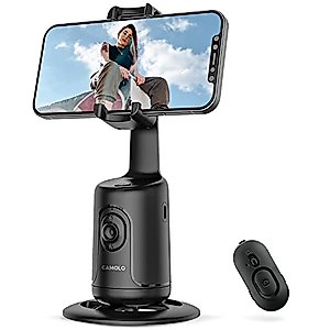 Auto Face Tracking Tripod with Remote, 360° Rotation Auto Tracking Phone Holder, No App, Smart Phone Moving Tripod for Shooting Video, Live Vlog Rechargeable Battery(Black)