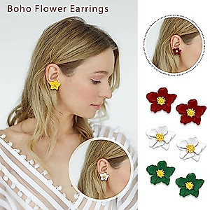 Ronglry 6pcs Boho Flower Stud Earrings for Women Chic Flower Statement Earrings Summer Earrings Flower Shaped Earrings with Gold Bud Hawaiian Earrings for Women Floral Earrings Jewelry Gifts-6pcs