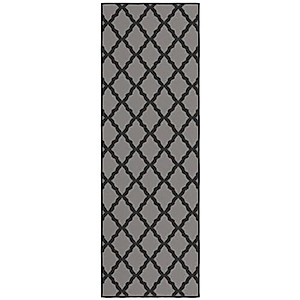 Machine Washable Moroccan Trellis Design Non-Slip Rubberback 2x5 Traditional Indoor Runner Rug for Hallway, Kitchen, Bedroom, Entryway, 20" x 59", Dark Gray