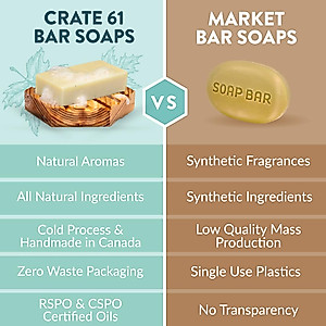 Crate 61 Organics, Handmade in Canada, Plant Based Cold Process Natural Bar Soap, With Premium Essential Oils, Dry Skin, Pack of 6 (Most Popular)