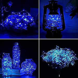 Dolucky 72FT 200 LED Blue Solar Outdoor String Lights, 8 Modes Solar Powered Waterproof Fairy Lights, Solar Copper Wire Lights for Garden Yard Christmas Decoration