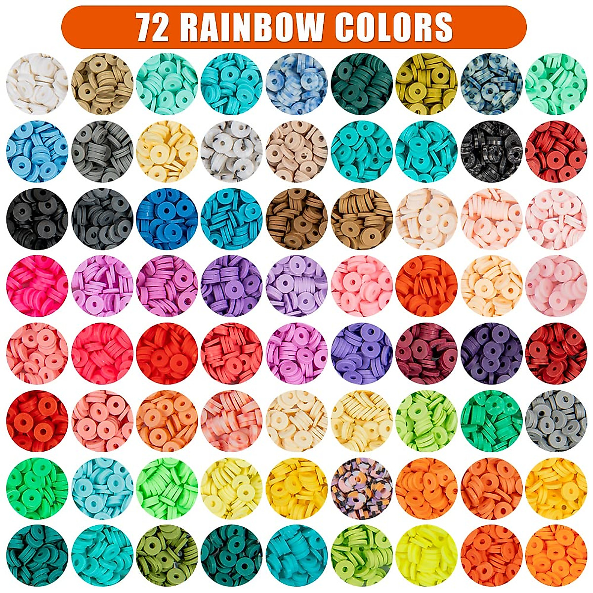 OLIKER 12600 Pcs Clay Beads for Bracelet Making Kit,72 Colors Flat Round Polymer Clay Beads Spacer Heishi Beads for Jewelry Making for Girls 8-12 with Pendant Charms Kit