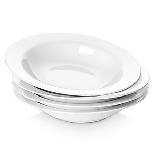 Y YHY Soup Bowls, Pasta Bowls Set of 4, White Salad Bowls and Plates, 20 Ounces Porcelain Wide Rim Bowls, Microwave and Dishwasher Safe, Christmas Gift