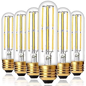 YFXRLIGHT Dimmable T10 LED Bulbs Warm White 2700K,6W LED Tubular Edison Bulbs 60 Watt Equivalent,550LM, E26 Medium Base Lamp Bulb for Desk Lamp, Pendant Lights,6Pack