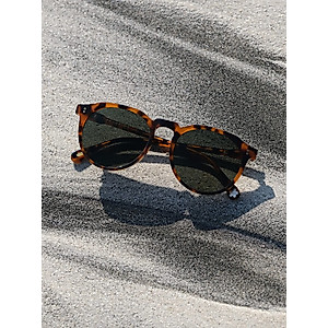 RAEN Ð Remmy Ð Unisex Retro Round Sunglasses UV Protection - Huru / Green Polarized Lens (Size 49 MM)