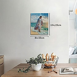 Jesus Christ Walking on the Beach Poster Catholic Canvas Print Christian Wall Art Bedroom Bathroom Wall Decor God Pictures Home Life Decoration 8x10 Inches