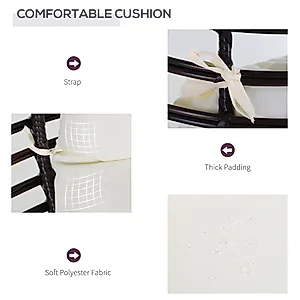 Outsunny Patio Wicker Egg Chair w/Soft Cushion, Teardrop Cuddle Seat, Outdoor/Indoor Patio Chair, PE Plastic Rattan Furniture with Adjustable Height Feet Pads, Beige