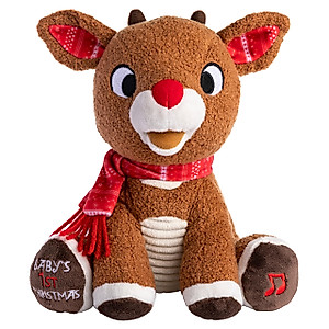 KIDS PREFERRED Santa Claus Rudolph The Red-Nosed Reindeer Musical Stuffed Animal, Baby's First Christmas Plush, 8 Inches