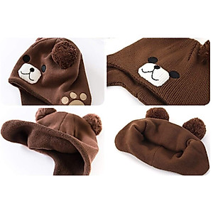 LLmoway Infant Toddler Boys Girls Beanie Kids Winter Fleece Ear Flaps Hat Cotton Knit Pom Cap Coffee