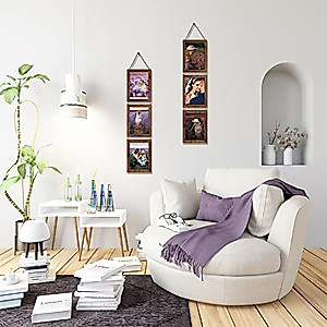 Lavezee 5x7 Collage Triple Picture Frames Set, Walnut Brown 6 Opening Hanging Vertical Frame Made to Display 5 by 7 Inch Photo Print for Wall Decor