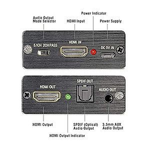 ROOFULL 4K HDMI to HDMI and Audio (3.5mm Stereo or SPDIF Optical) Extractor Splitter Converter Support Apple TV, Fire TV, Blu-ray Players