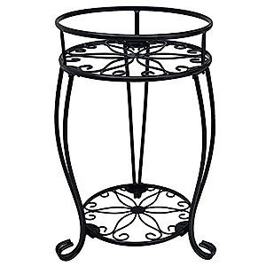 CASIMR 2 Tier Plant Stand, 19.2 inch Tall Metal Potted Holder Rack,Indoor Outdoor Multiple Flower Pot Shelf Rustproof Iron Garden Container for Garden Patio Living Room Corner Balcony, Black