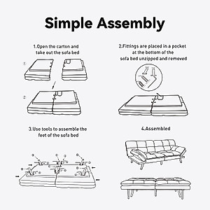 Opoiar Futon Sofa Bed Grey Fabric Memory Foam Leather Futon Split Seat,Modern Sleeper Sofa Love Seat，Folding Modern Sleeper Sofa for Small Space/Drom/Office/Apartment