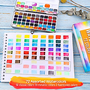 Dyvicl Watercolor Paint Set, 72 Colors in Pocket Box with Water Brushes, Protable Travel Watercolor Set for Kids, Adults, Beginners, Artists Painting